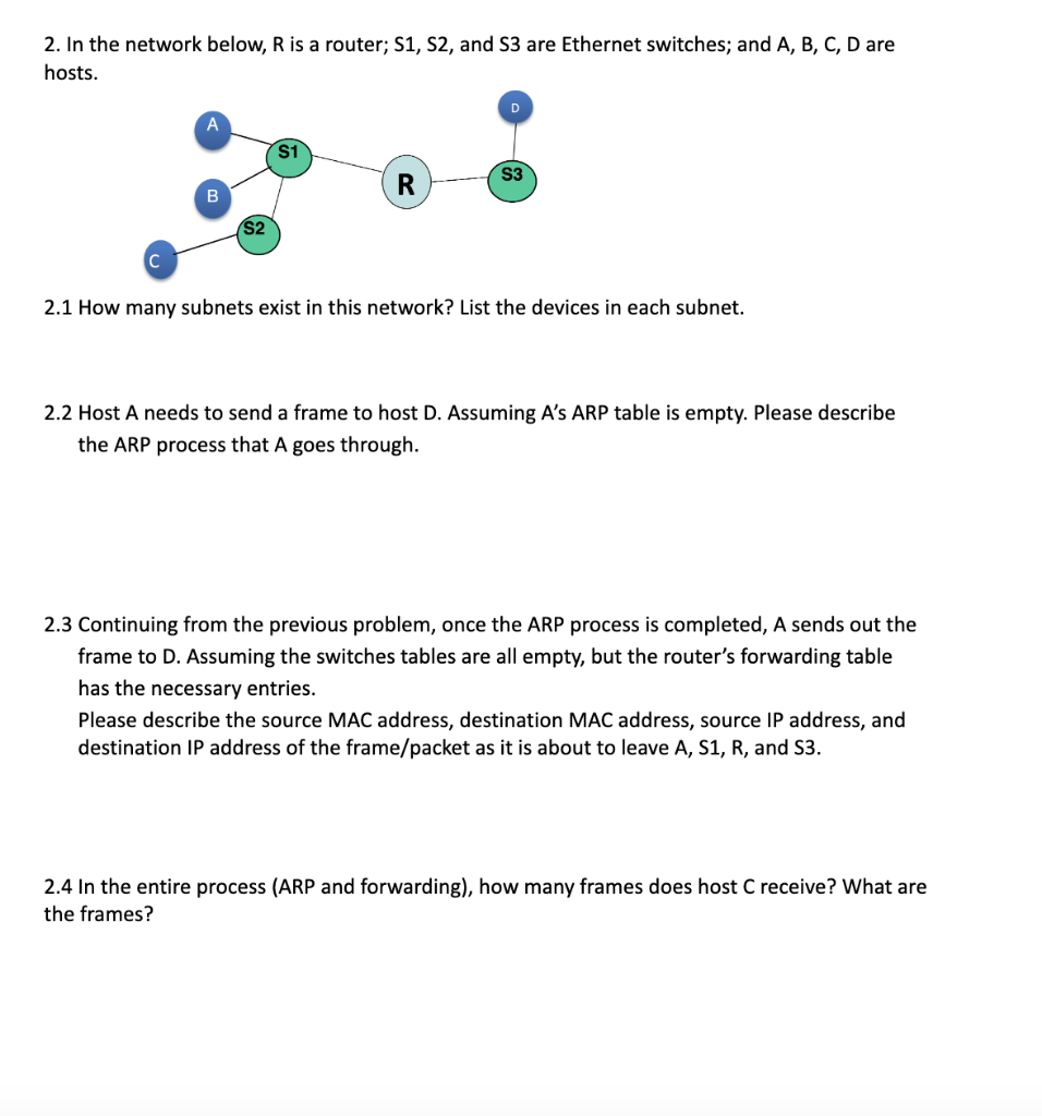 Solved 2. In the network below, R is a router; S1, S2, and | Chegg.com