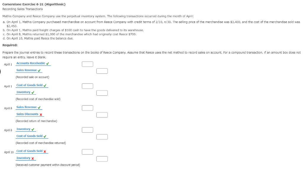 Solved Cornerstone Exercise 6-21 (Algorithmic) Recording | Chegg.com