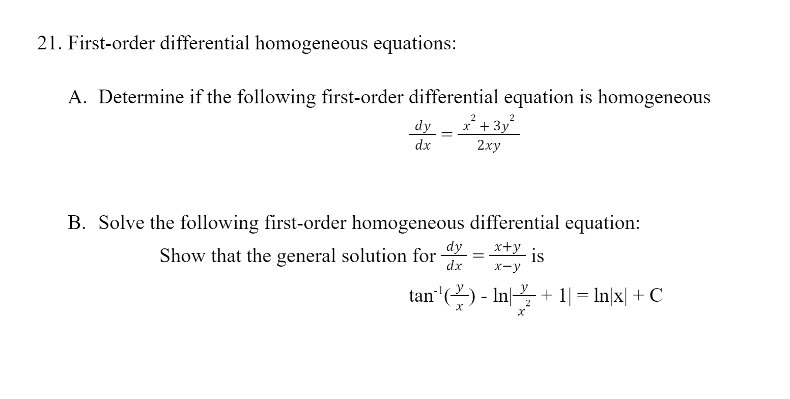 Solved 21. First-order differential homogeneous equations: | Chegg.com