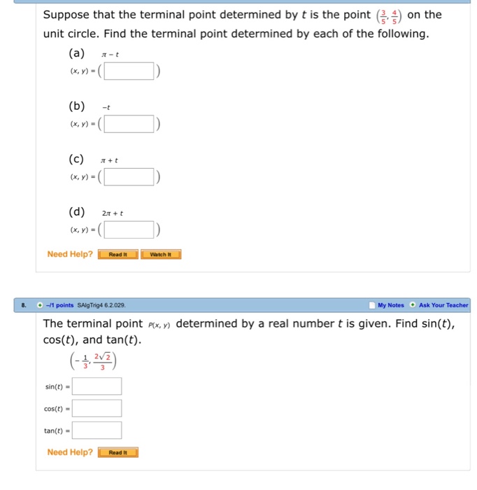 Solved Suppose that the terminal point determined by t is | Chegg.com
