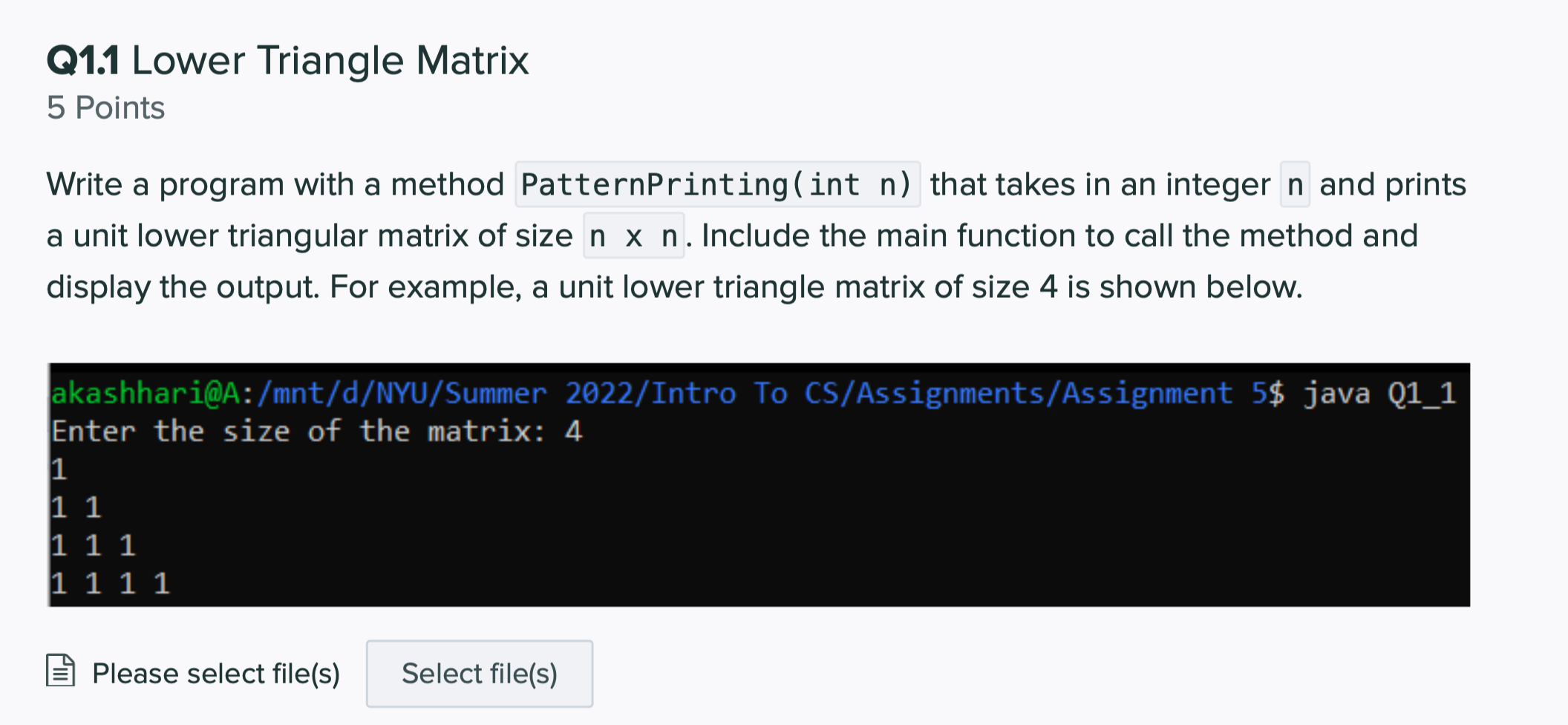 Solved Q1.1 Lower Triangle Matrix 5 Points Write a program | Chegg.com