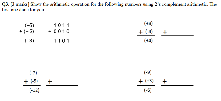 Solved Q3. [3 marks] Show the arithmetic operation for the | Chegg.com