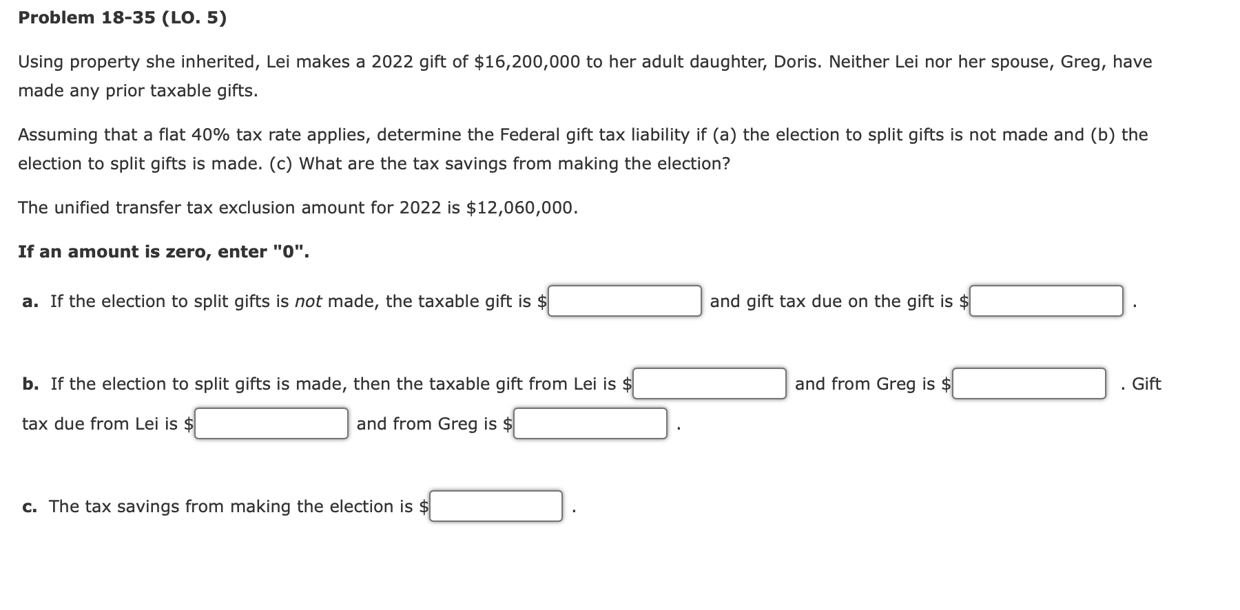 Solved Using property she inherited, Lei makes a 2022 gift | Chegg.com