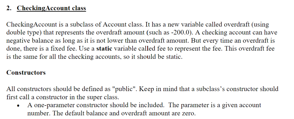Solved 3. SavingsAccount class This class is also a subclass | Chegg.com