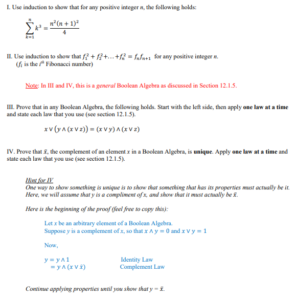 Solved I. Use induction to show that for any positive | Chegg.com