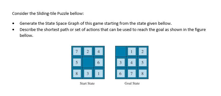 Solved Consider the Sliding-tile Puzzle bellow: • Generate | Chegg.com