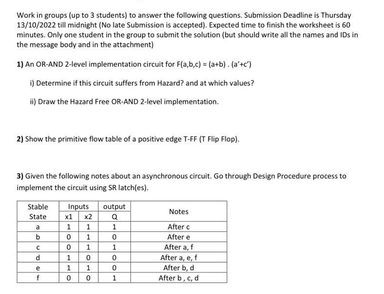 Solved Work in groups (up to 3 students) to answer the | Chegg.com