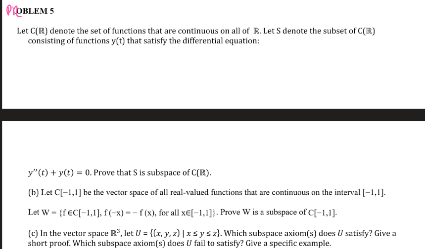 Solved PrOBLEM 5 Let C(R) denote the set of functions that | Chegg.com