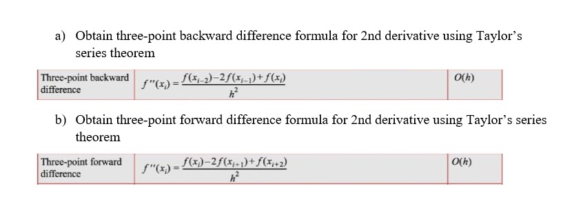 Solved a) Obtain three-point backward difference formula for | Chegg.com