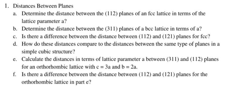 Solved 1. Distances Between Planes a. Determine the distance | Chegg.com