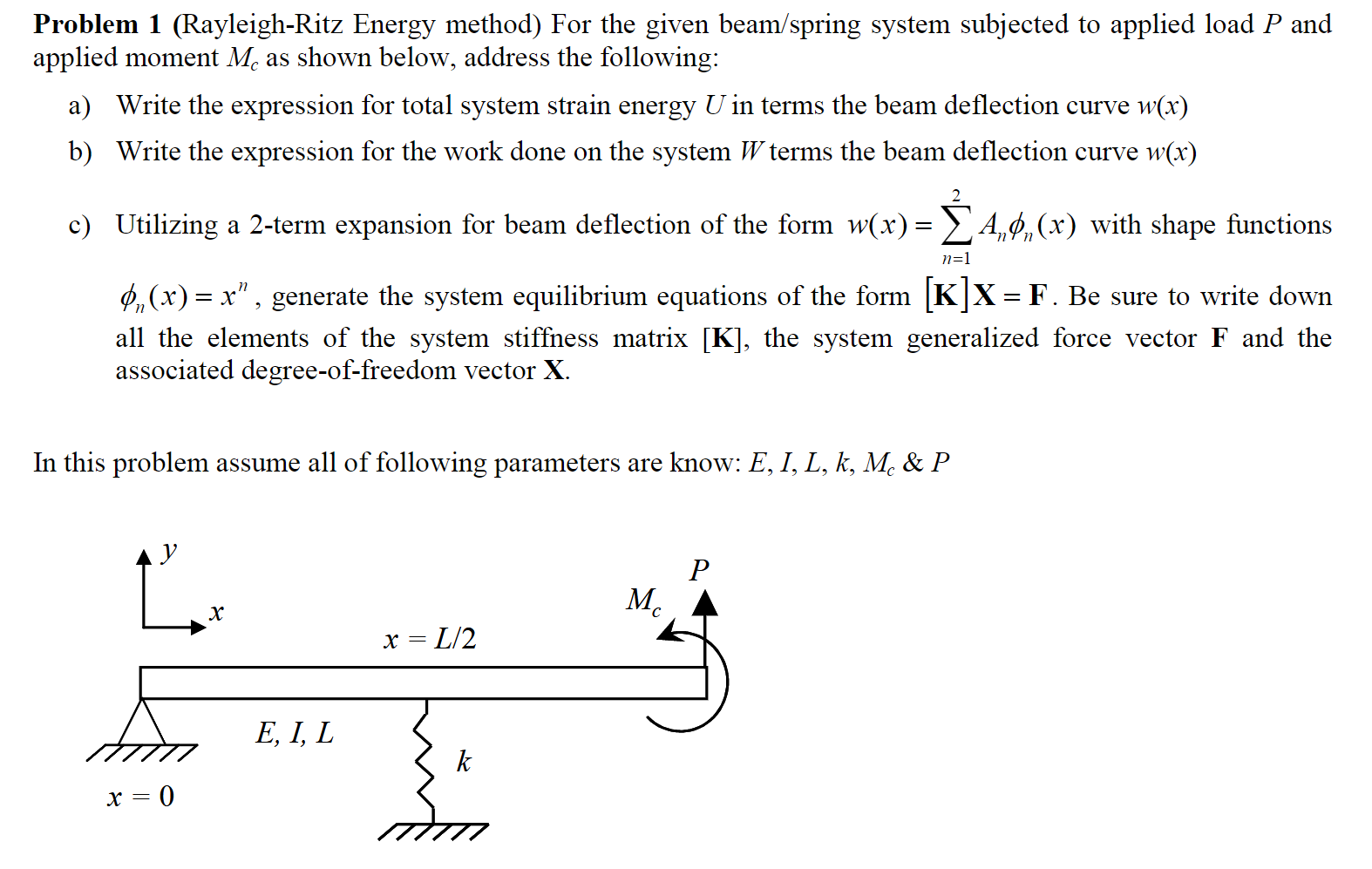 Solved Problem 1 (Rayleigh-Ritz Energy method) For the given | Chegg.com