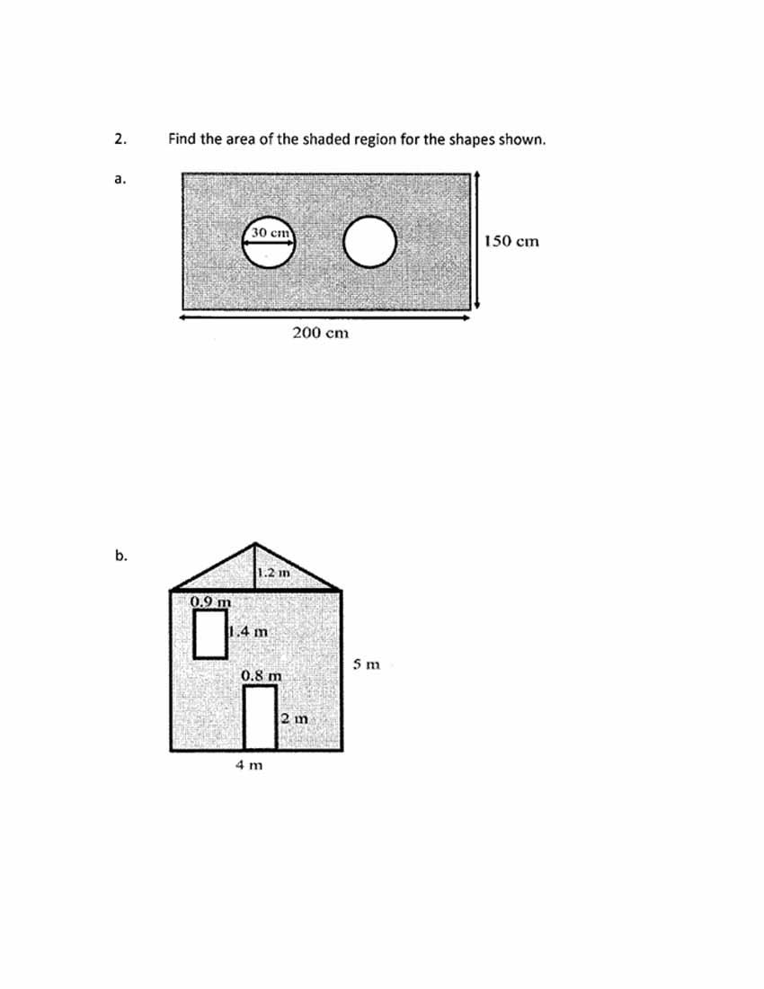 Solved 2. Find the area of the shaded region for the shapes | Chegg.com