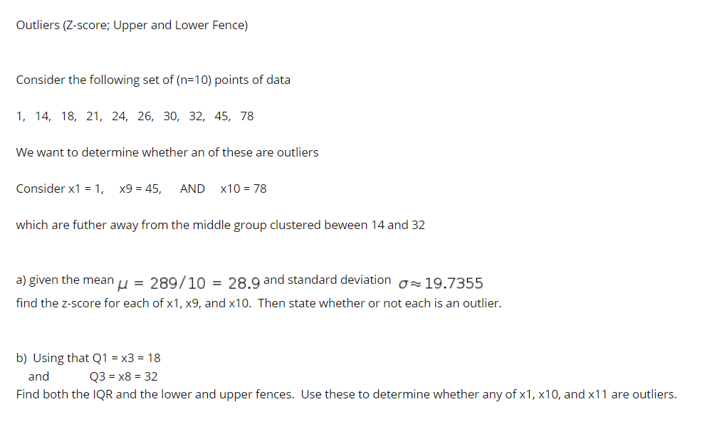 Solved Outliers (Z-score; Upper and Lower Fence) Consider | Chegg.com