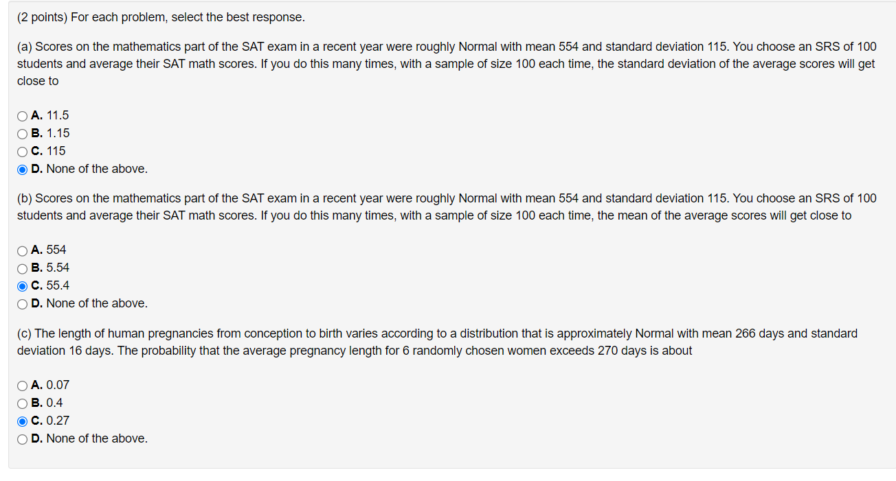 Solved (2 points) For each problem, select the best | Chegg.com