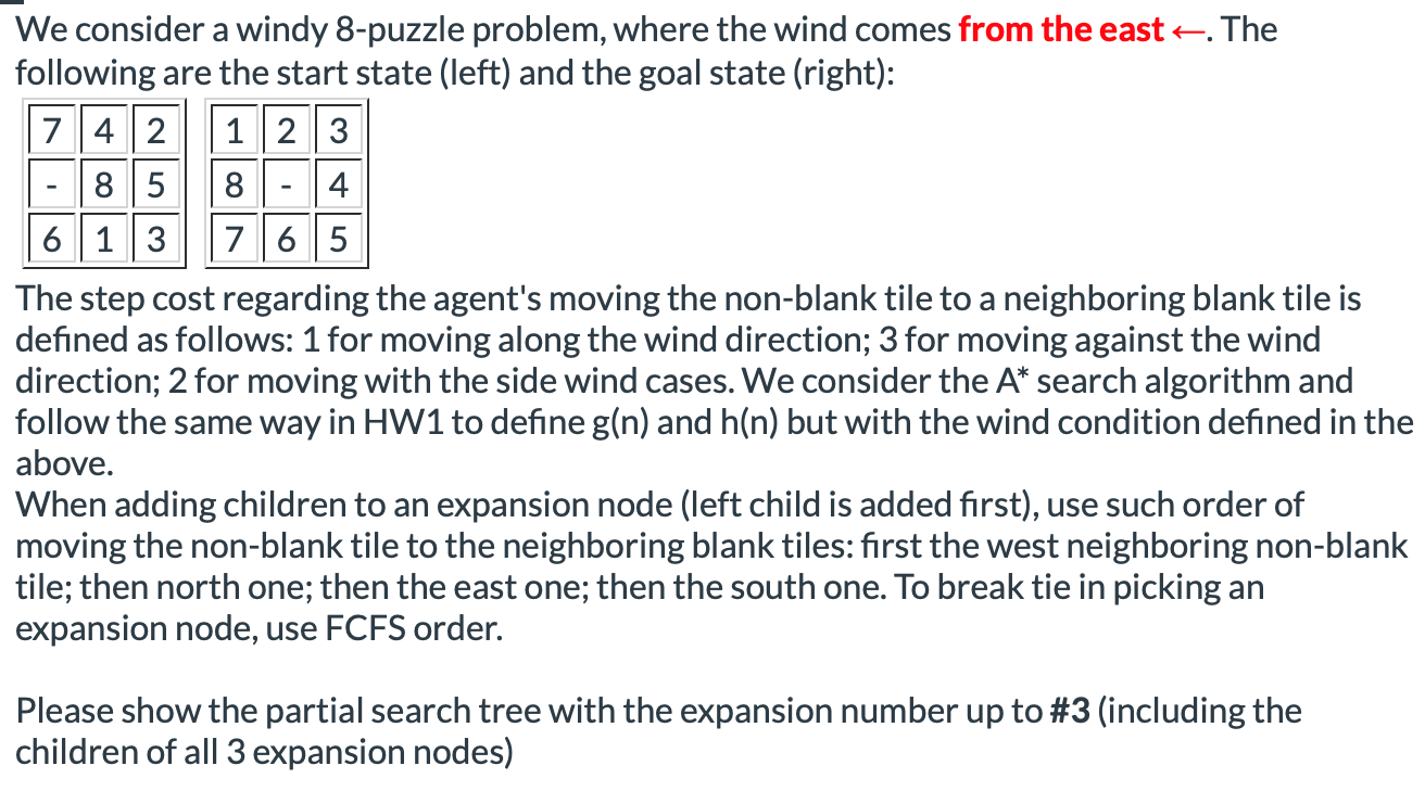 Solved We consider a windy 8-puzzle problem, where the wind | Chegg.com