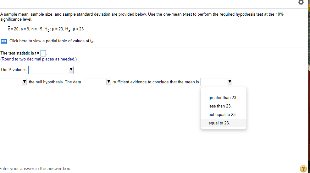 Solved A sample mean, sample size, and sample standard | Chegg.com