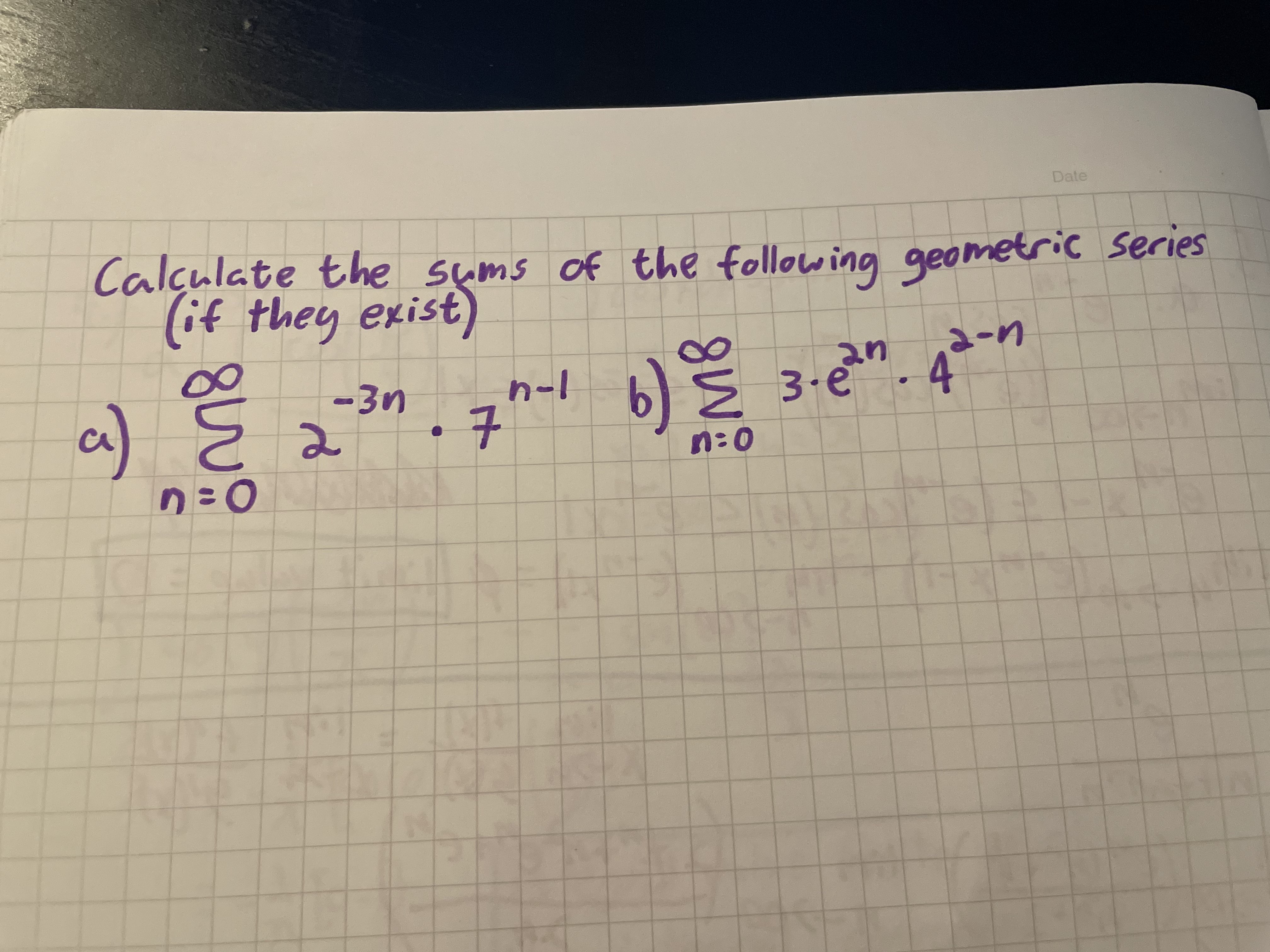 Solved Calculate the syms of the following geometric series | Chegg.com