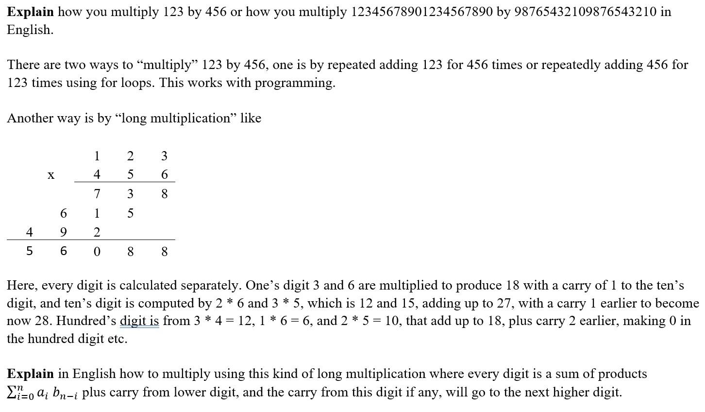 Solved Explain how you multiply 123 by 456 or how you | Chegg.com