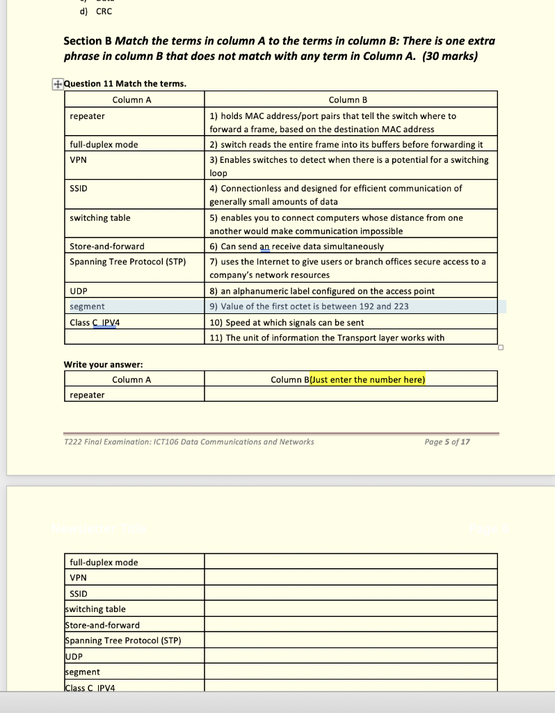 Solved Section B Match the terms in column A to the terms in | Chegg.com