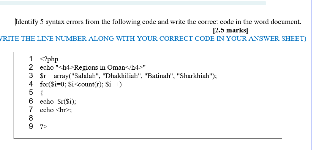 Solved Identify 5 syntax errors from the following code and | Chegg.com