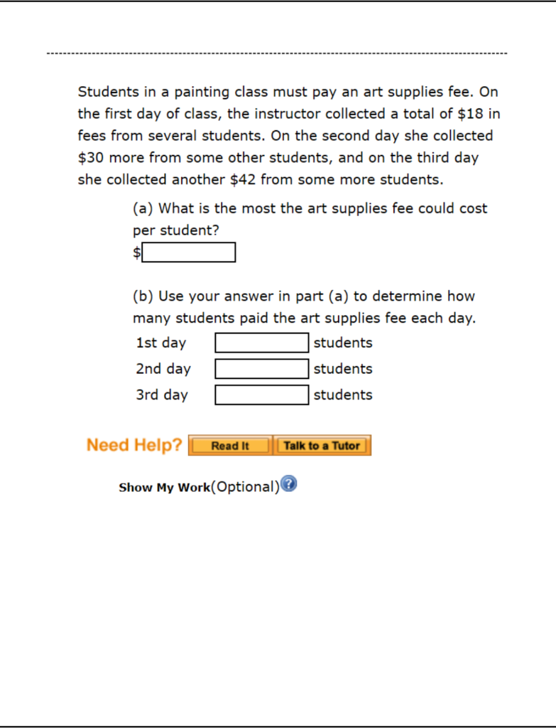 Solved Students in a painting class must pay an art supplies | Chegg.com