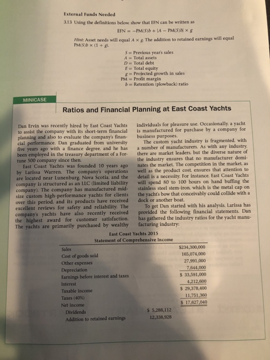 Solved External Funds Needed 3.13 Using the definitions | Chegg.com