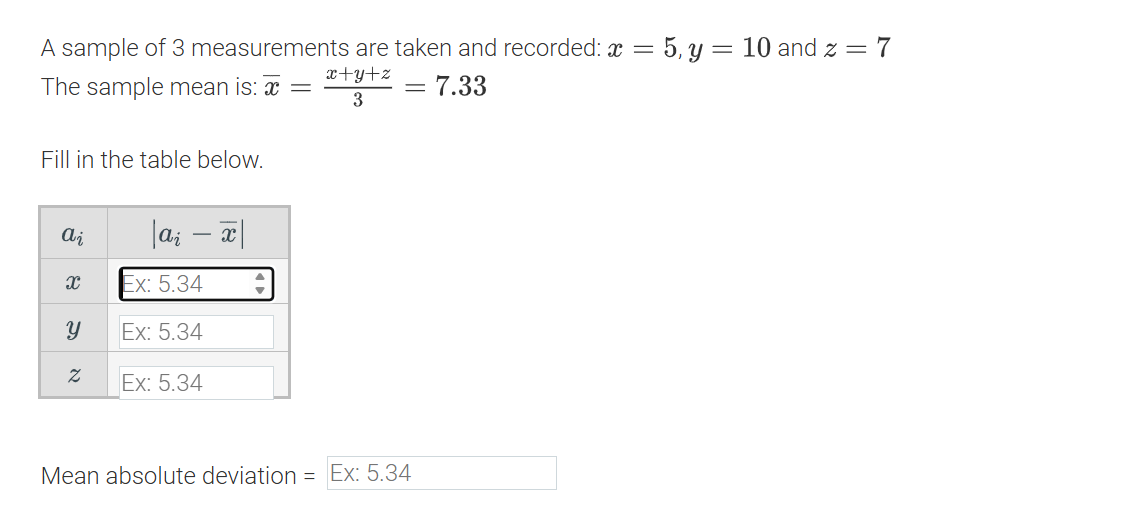 Solved A sample of 3 ﻿measurements are taken and recorded: | Chegg.com