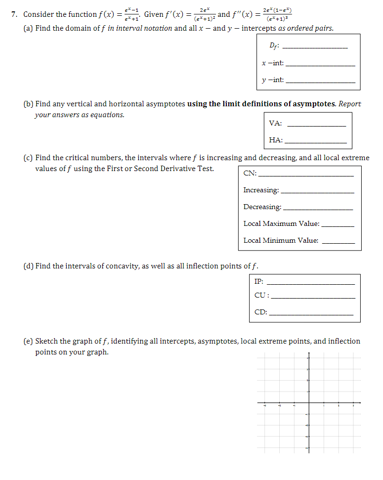 Solved Consider the function f(x)=ex+1ex−1. Given | Chegg.com