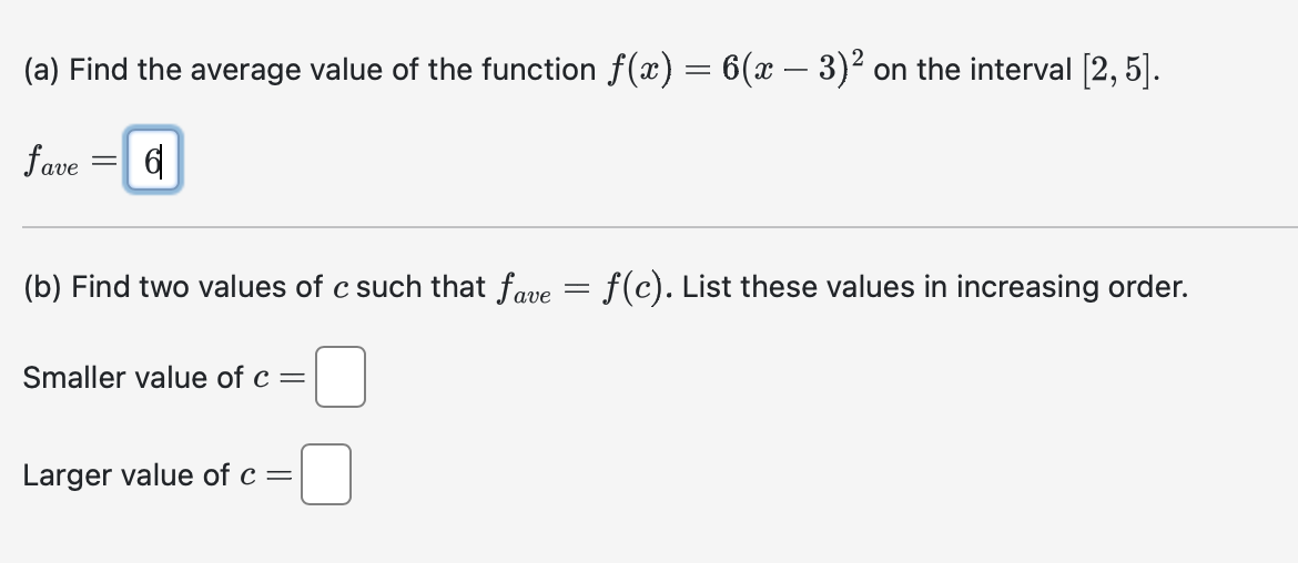 Solved find two values of c such that f_ave=f(c) ﻿for | Chegg.com