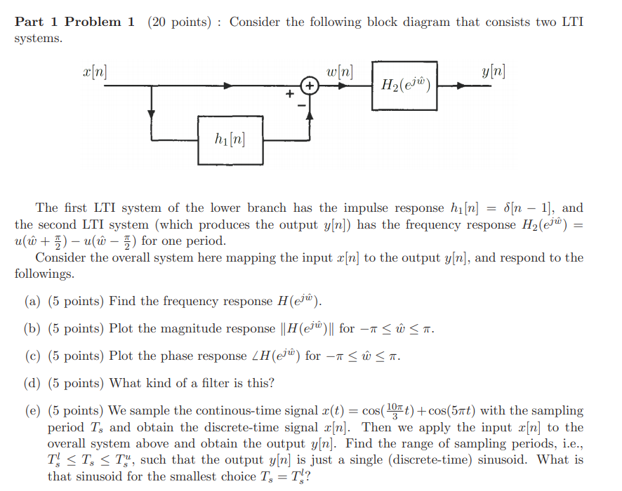 Solved Part 1 Problem 1 (20 points) : Consider the following | Chegg.com