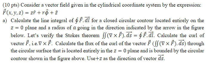 Solved (10 pts) Consider a vector field given in the | Chegg.com