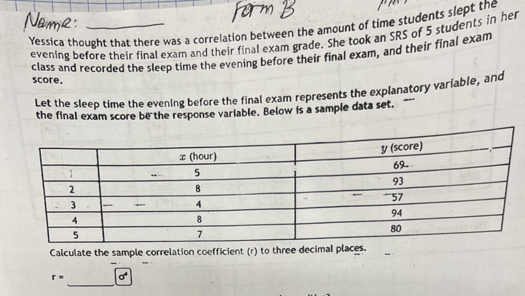 Solved Nome: Yessica thought that there was a correlation | Chegg.com