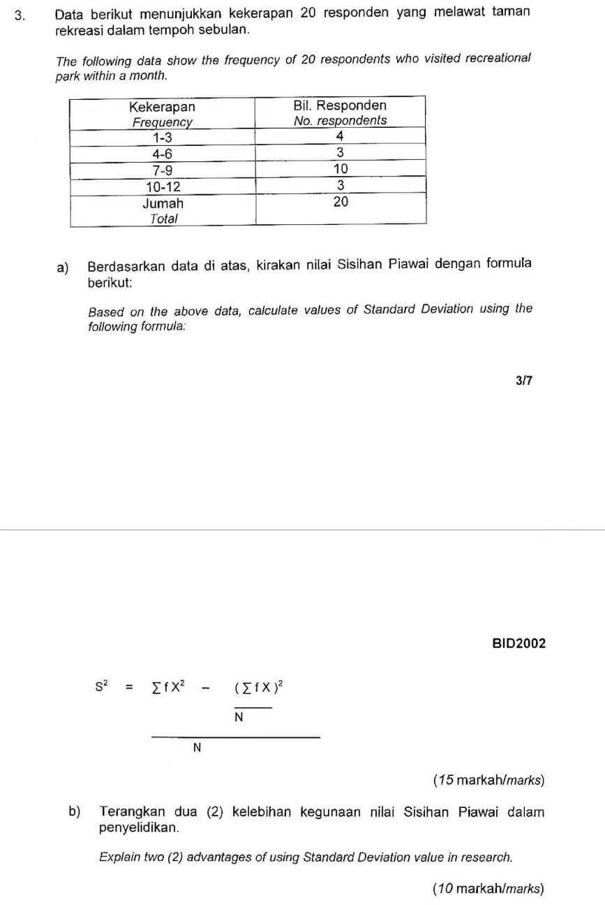 Solved 3. Data berikut menunjukkan kekerapan 20 responden | Chegg.com