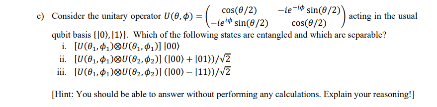 Solved Consider the unitary operator | Chegg.com