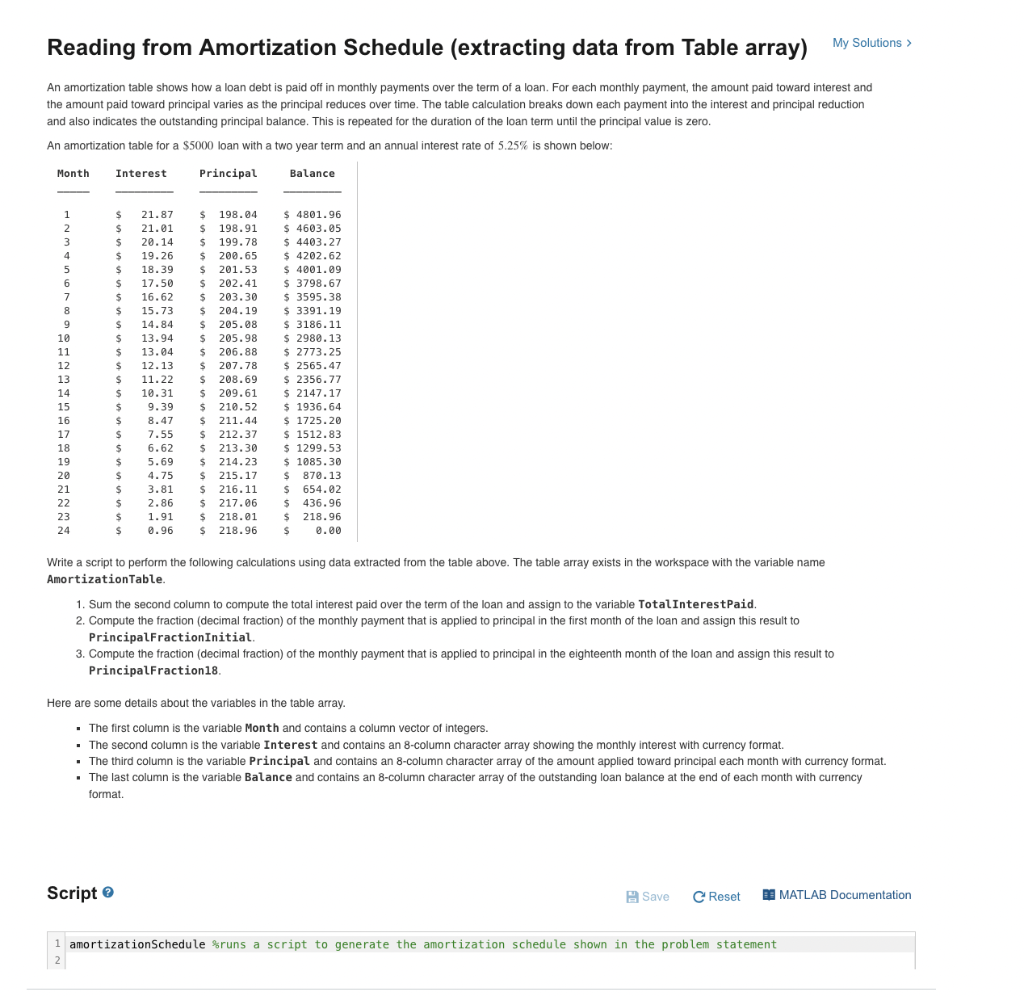 Reading from Amortization Schedule (extracting data | Chegg.com