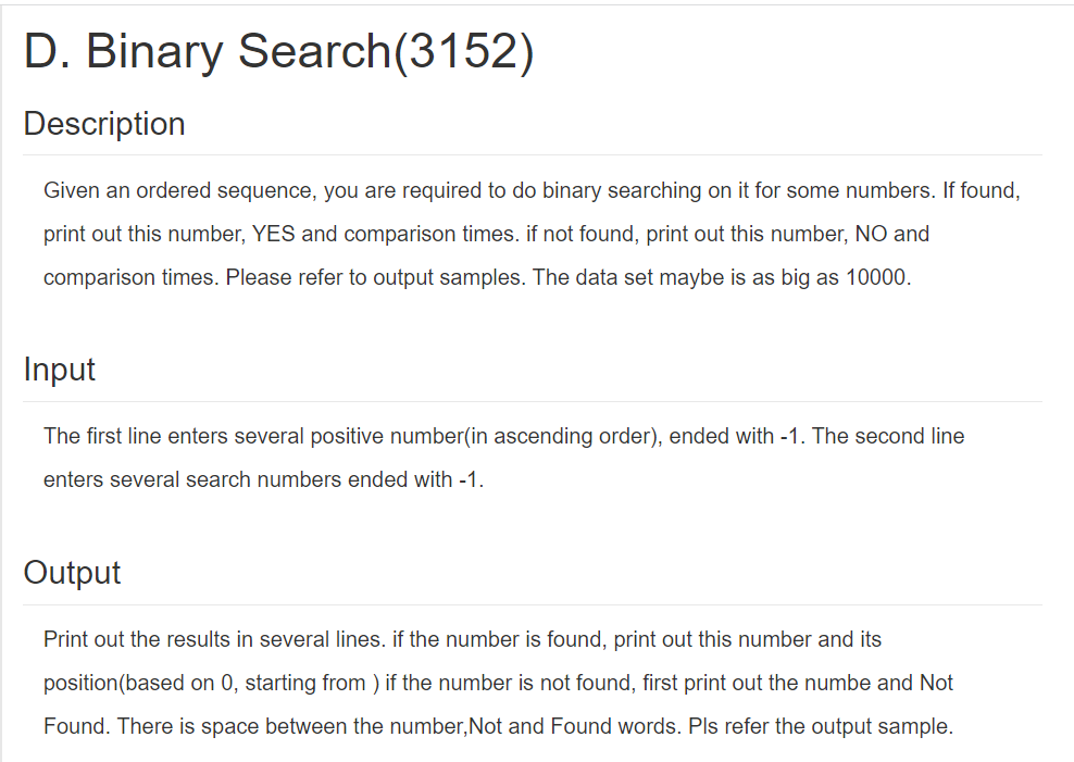 Solved D. Binary Search(3152) Description Given an ordered | Chegg.com