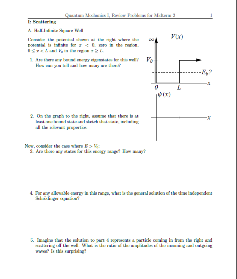 Solved 1 Quantum Mechanics I, Review Problems for Midterm 2 | Chegg.com