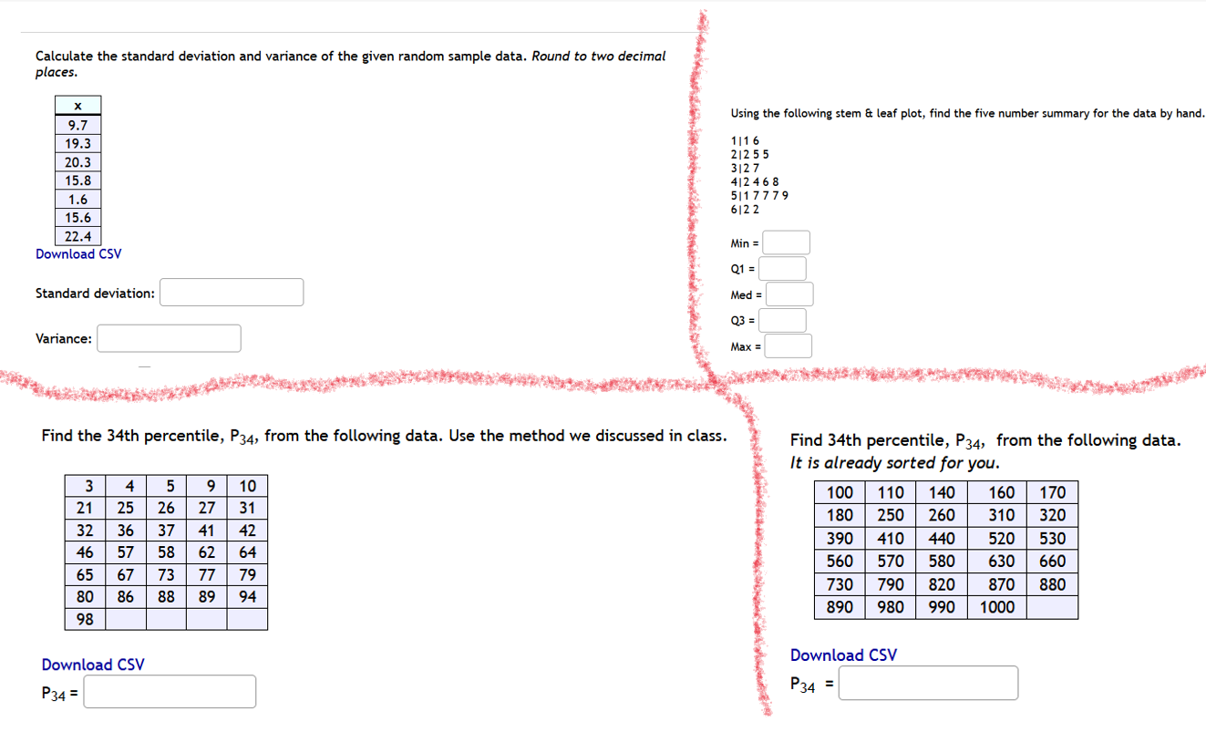 Solved Calculate the standard deviation and variance of the | Chegg.com