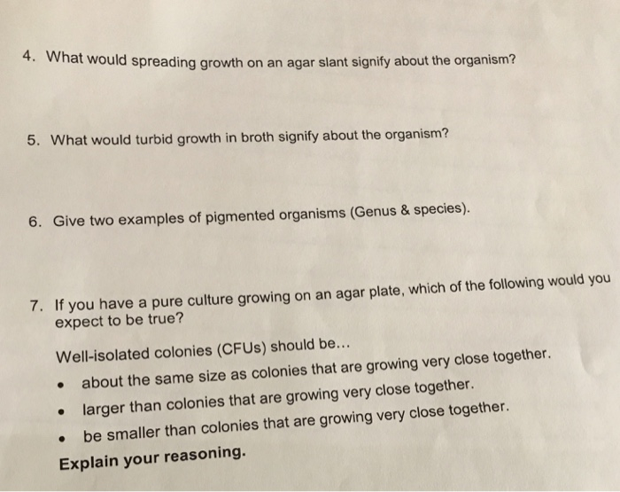 Solved 4. What would spreading growth on an agar slant | Chegg.com