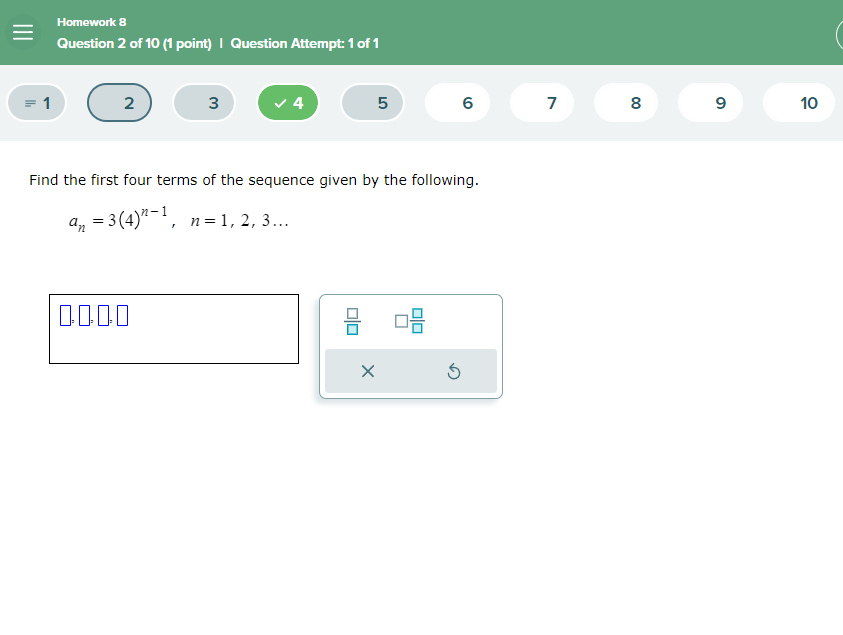 Solved 2. ﻿Find the first four terms of the sequence given | Chegg.com