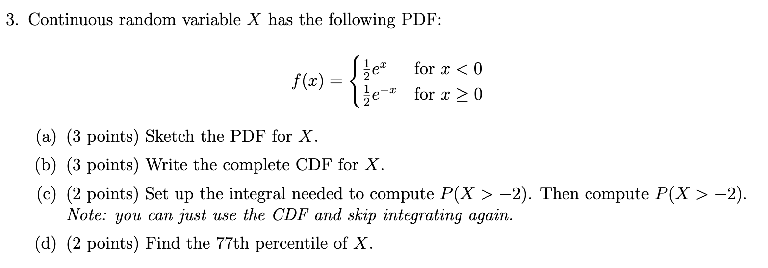 Solved 3. Continuous random variable X has the following | Chegg.com