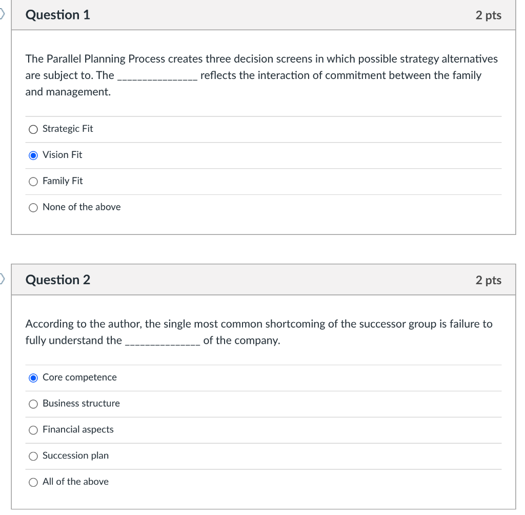 Solved Question 1 2 pts The Parallel Planning Process | Chegg.com