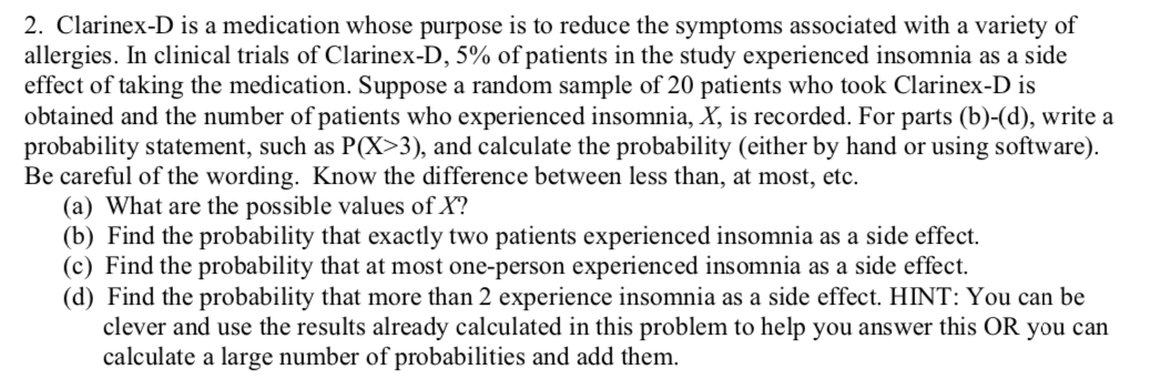 Solved 2. Clarinex-D is a medication whose purpose is to | Chegg.com