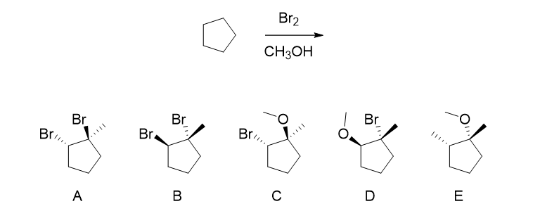 Solved Br2 CH3OH Br Br Br Br , Br Br A B с D E | Chegg.com