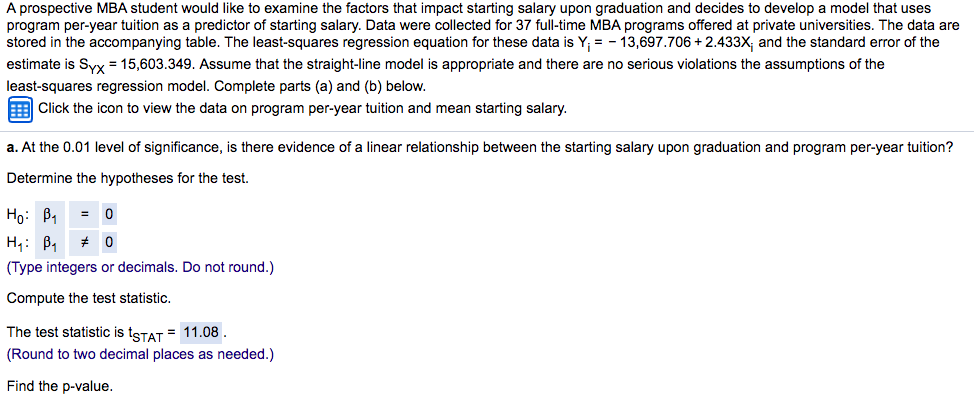 Solved A prospective MBA student would like to examine the | Chegg.com