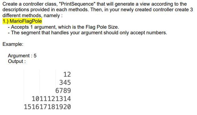 Solved Create a controller class, "PrintSequence" that will | Chegg.com