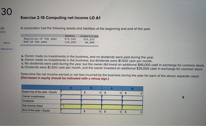 Solved 30 Exer Exercise 2-15 Computing net income LO A1 A | Chegg.com