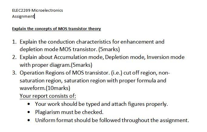 Solved ELEC2209 Microelectronics Assignment Explain the | Chegg.com