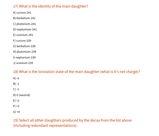 Solved Questions 11-20: americium-243 decays by the a decay | Chegg.com