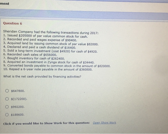 Solved Sheridan Company had the following transactions | Chegg.com